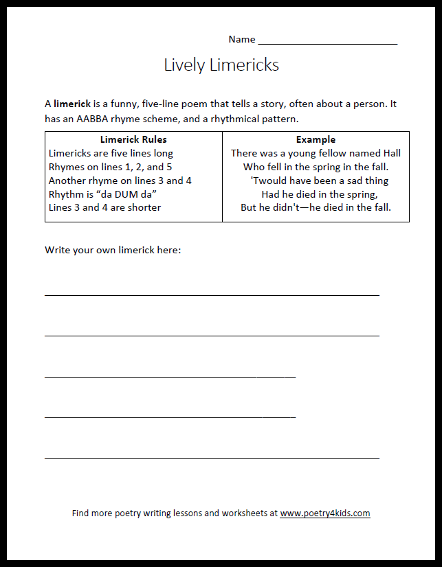 How to Write a Limerick – Kenn Nesbitt's Poetry4kids.com